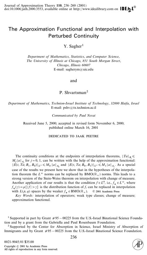 pdf the approximation functional and interpolation with perturbed continuity