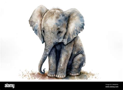 Dibujo ilustrativo de acuarela de un elefante bebé Figura aislada