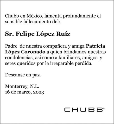 Sr Felipe López Ruíz Obituario Esquela