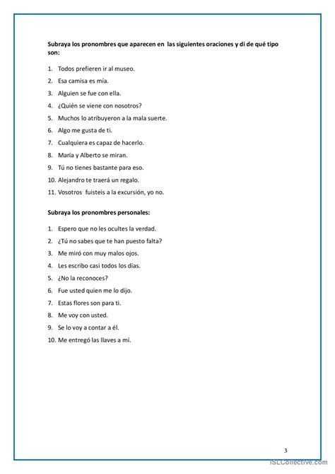 Determinantes Y Pronombres Pr Ctica Espa Ol Ele Hojas De Trabajo Pdf