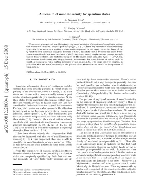 pdf a measure of non gaussianity for quantum states rajiah simon