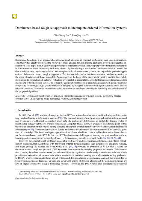 pdf dominance based rough set approach to incomplete ordered information systems
