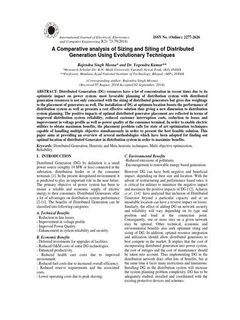 a comparative analysis of sizing and siting of distributed generation using evolutionary
