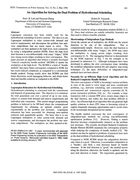 pdf an algorithm for solving the dual problem of hydrothermal scheduling discussion