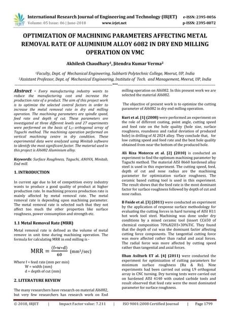 optimization and process parameters of cnc end milling for aluminum a…