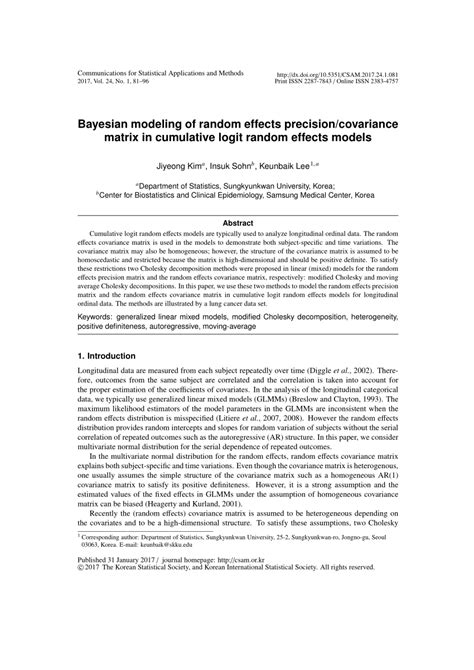 pdf bayesian modeling of random effects precision covariance matrix in cumulative logit random