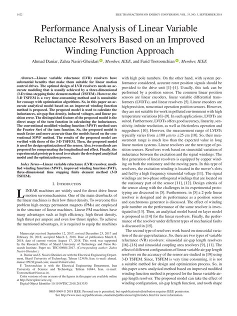 pdf performance analysis of linear variable reluctance resolvers based on improved winding