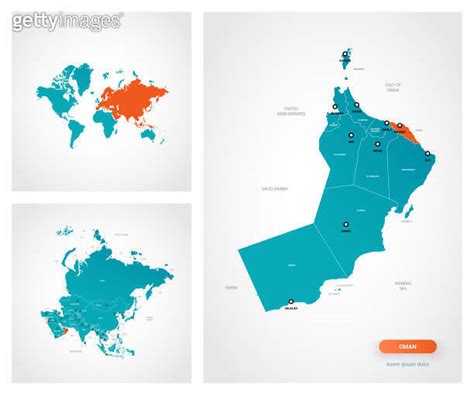 Editable Template Of Map Of Oman With Marks Oman On World Map And On