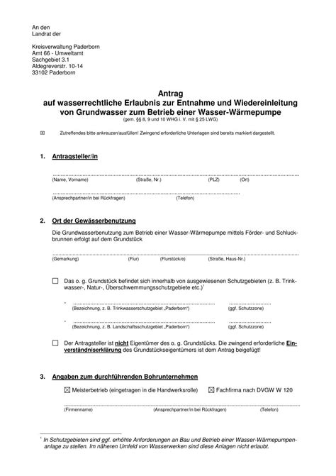 Antrag Auf Wasserrechtliche Erlaubnis Zur Kreis Paderborn