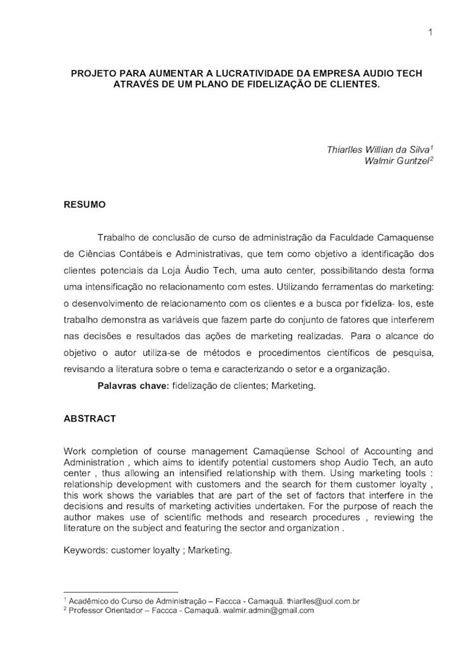 PDF PROJETO PARA AUMENTAR A LUCRATIVIDADE DA PROJETO PARA