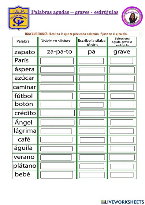Ejercicio de agudas graves esdrújulas Artofit