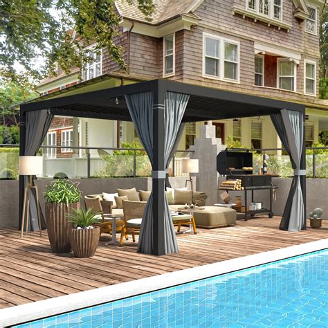 Erommy Outdoor Louvered Pergola With Adjustable Aluminum Roof