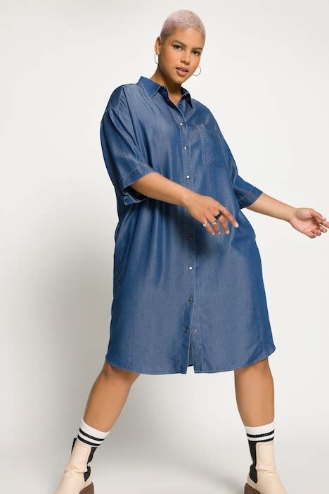 Vestido Camisero Vaquero Cuello Camisero Tapeta De Botones Media