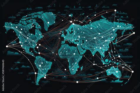 Fotograf A Supply Chain Network Digital Illustration Of A World Map