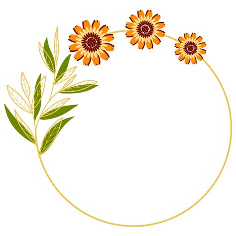Gold Leaves Circle Frame With Orange Flower 13077822 PNG