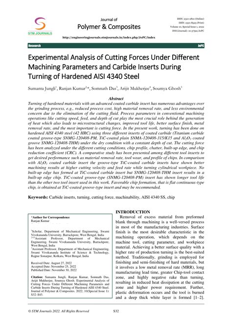 pdf experimental analysis of cutting forces under different machining parameters and carbide