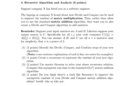 solved 4 recursive algorithm and analysis 6 points