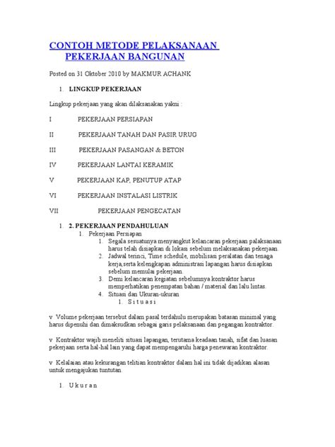 Pdf Contoh Metode Pelaksanaan Pekerjaan Dokumen Tips