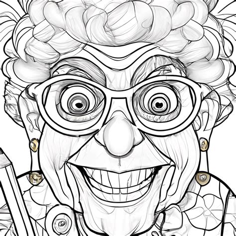 Funny Happy Granny Coloring Cartoon Creative Fabrica