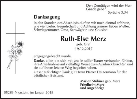 Traueranzeigen Von Ruth Else Merz Vrm Trauer De
