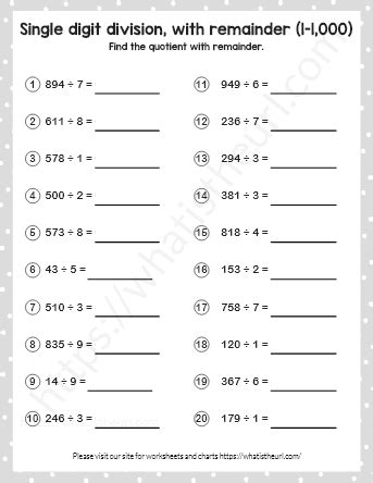 Single Digit Division With Remainder 1 To 1000 Exercise 1 Your