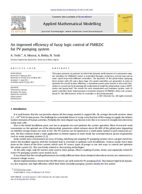 pdf an improved efficiency of fuzzy logic control of pmbldc for pv pumping system ananthi m