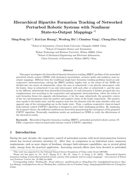 pdf hierarchical bipartite formation tracking of networked perturbed robotic systems with