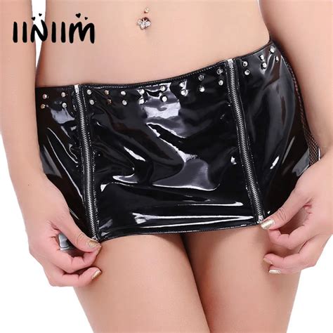 Iiniim Women Wetlook Patent Leather See Through Sexy Club Clothing