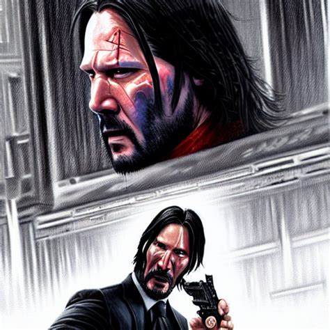 Krea Ai An Angry John Wick Facing A Giger Alien In The Cit