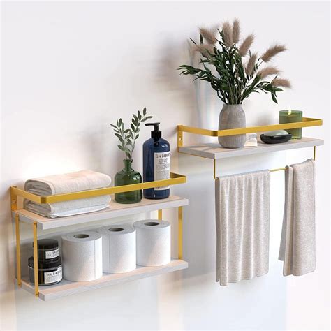 Cubilan 16 In W X 5 7 In D Gold White Wood Decorative Wall Shelf