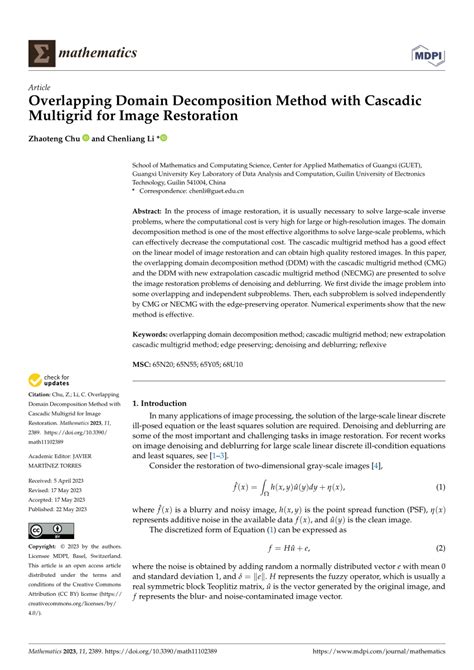 pdf overlapping domain decomposition method with cascadic multigrid for image restoration