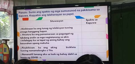 Solved Panuto Suriin Ang Epekto Ng Mga Sumusunod Na Pakikisama Sa