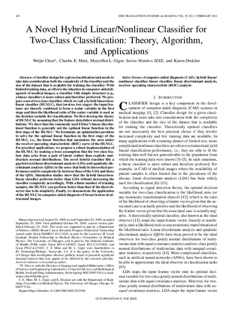 pdf a novel hybrid linear nonlinear classifier for two class classification theory algorithm