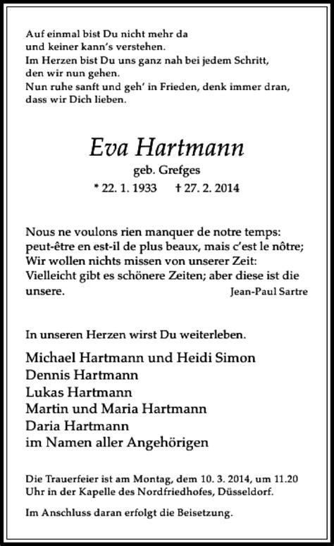 Alle Traueranzeigen für Eva Hartmann trauer rp online de