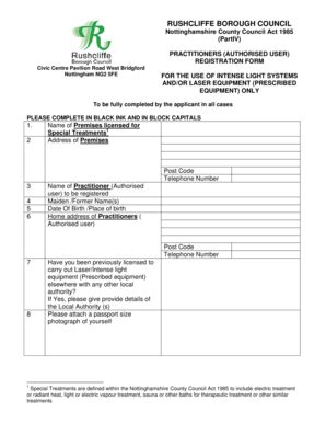 Fillable Online Rushcliffe Gov Registration Form For Laser Practitioner