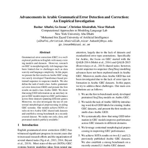 advancements in arabic grammatical error detection and correction an empirical investigation