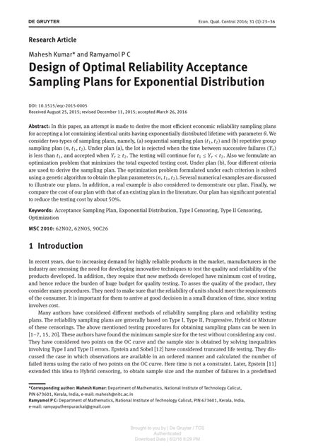 pdf optimal design of reliability acceptance sampling plan based on data obtained from
