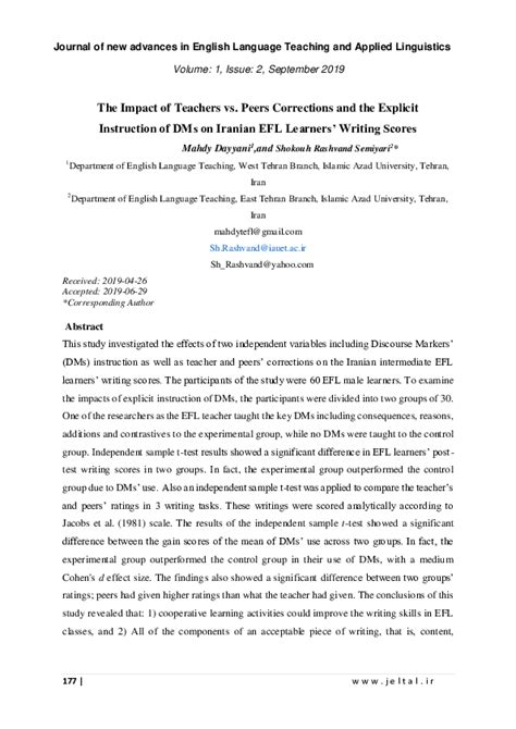 pdf the impact of teachers vs peers corrections and the explicit instruction of discourse
