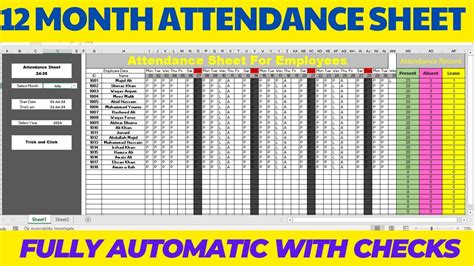 How To Make Fully Automatic 12 Months Attendance Sheet In Excel Fully