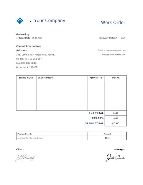 Taurus Printable Work Order Forms Printable Forms Free Online