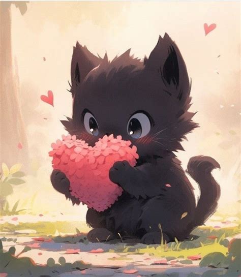 A Black Cat Holding A Heart In Its Paws