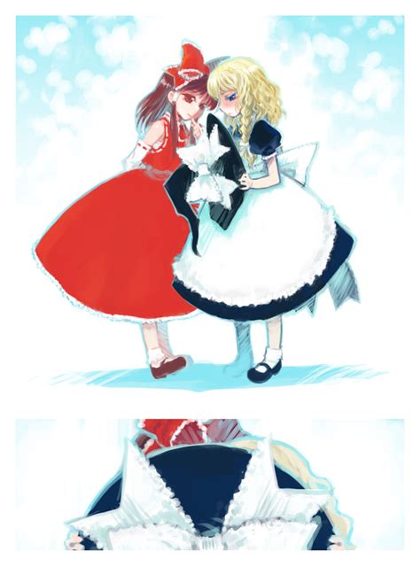 Safebooru Apron Blonde Hair Blue Eyes Blush Braid Hair Ribbon Hair Ribbons Hakurei Reimu Hat