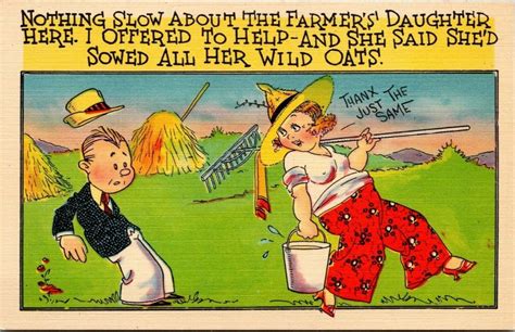 Vtg Comic Risque Humor Farmers Daughter Sowed Her Wild Oats 1930s Linen Postcard Other