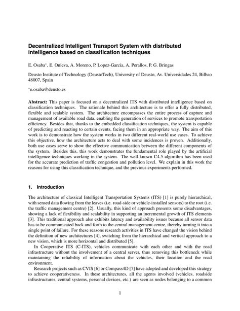 pdf decentralized intelligent transport system with distributed intelligence based on