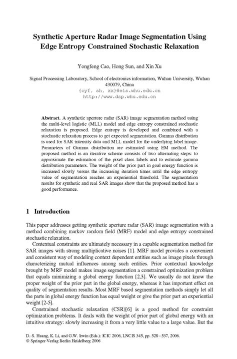 pdf synthetic aperture radar image segmentation using edge entropy constrained stochastic