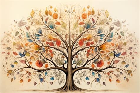 Hermoso árbol genealógico sin personas sin marcos ocho ramas Foto Premium