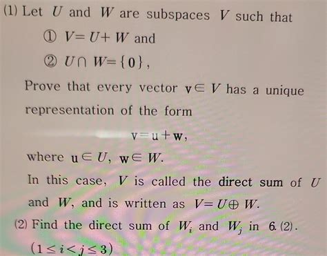 solved 1 let u and w are subspaces v such that 1 v u w