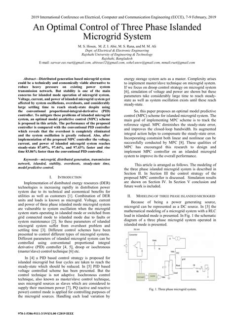 pdf an optimal control of three phase islanded microgrid system