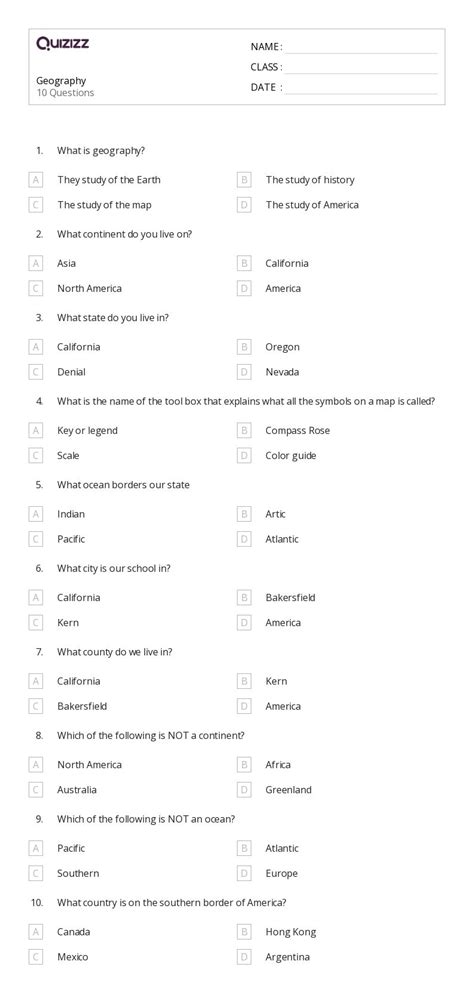 Geography Worksheets For Th Grade On Quizizz Free Printable