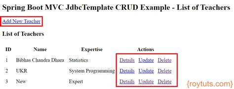 spring boot mvc jdbctemplate crud example roy tutorials